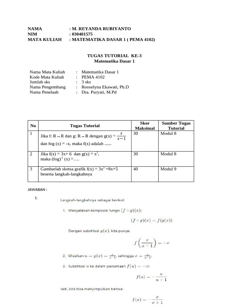 Tugas-3 Matematika Dasar 1 | PDF