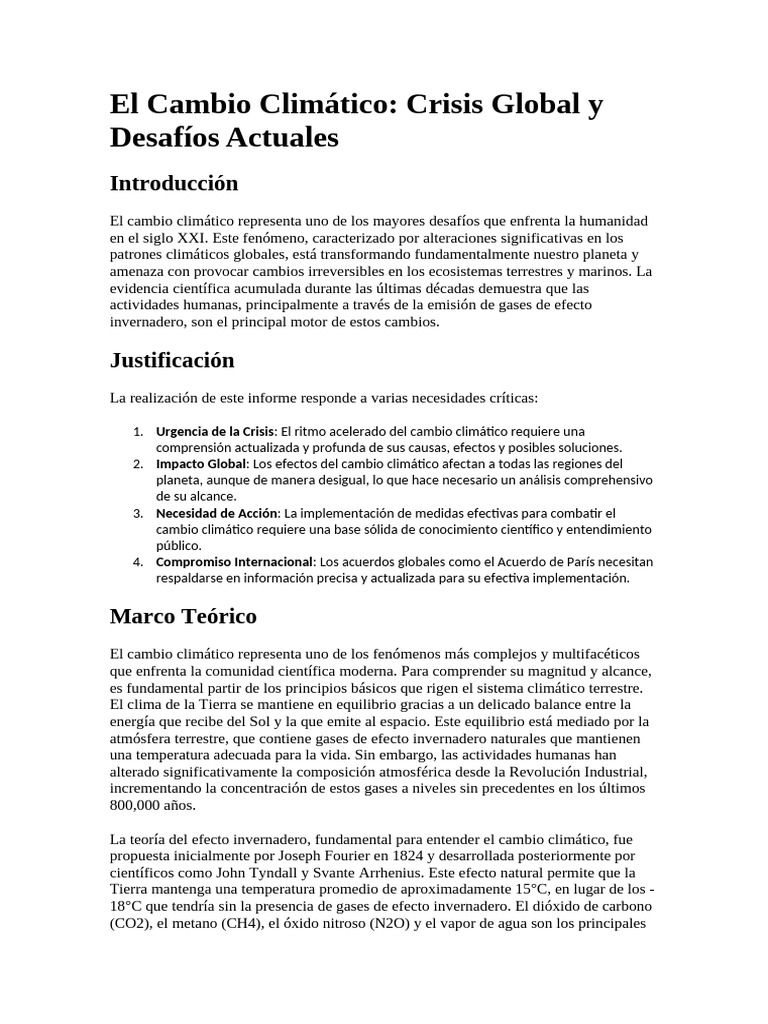 El Cambio Climático | PDF | Cambio climático | Efecto invernadero