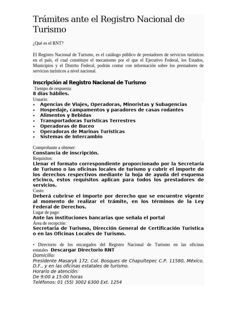 Trámites Ante El Registro Nacional de Turismo | PDF | Documento de ...