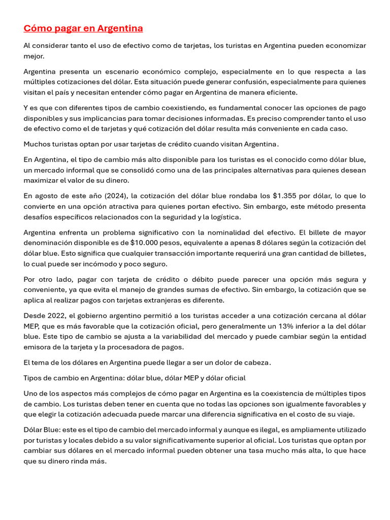 Turismo RLI Pagos | PDF | Dólar de los Estados Unidos | Tipo de cambio