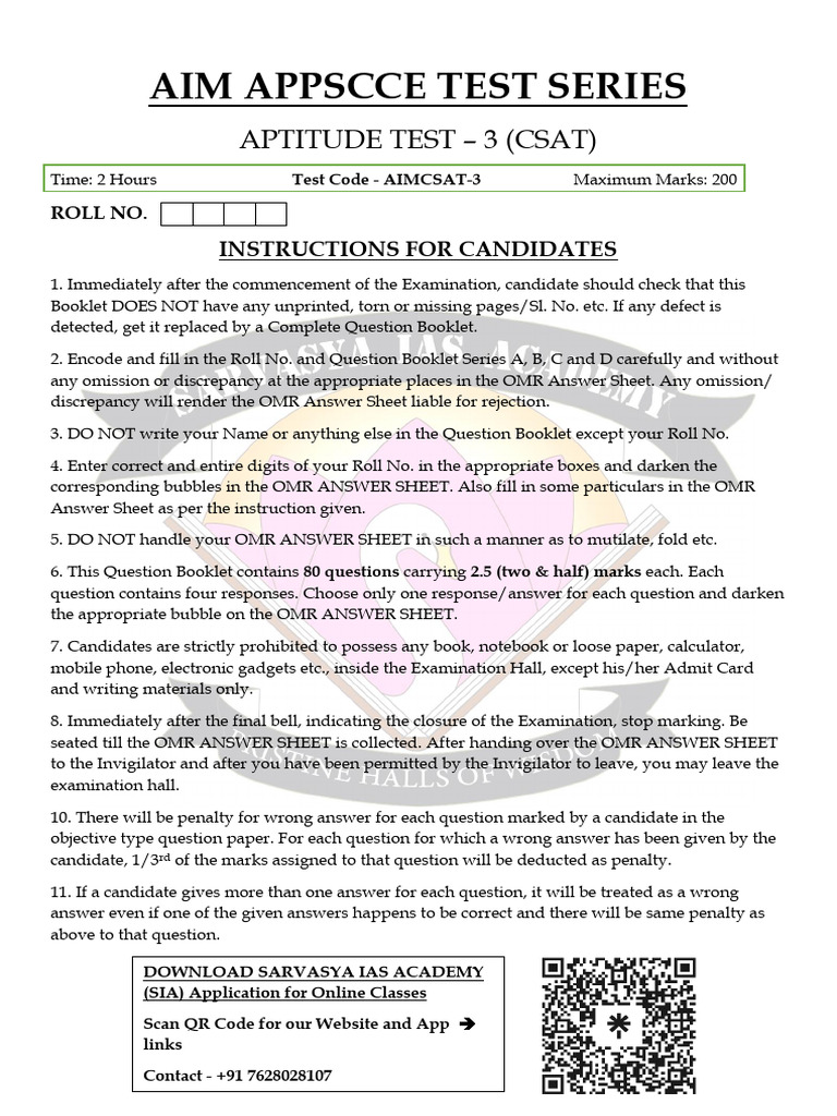 AIM CSAT Test Series Aptitude Exam 3 | PDF | Teaching Methods & Materials