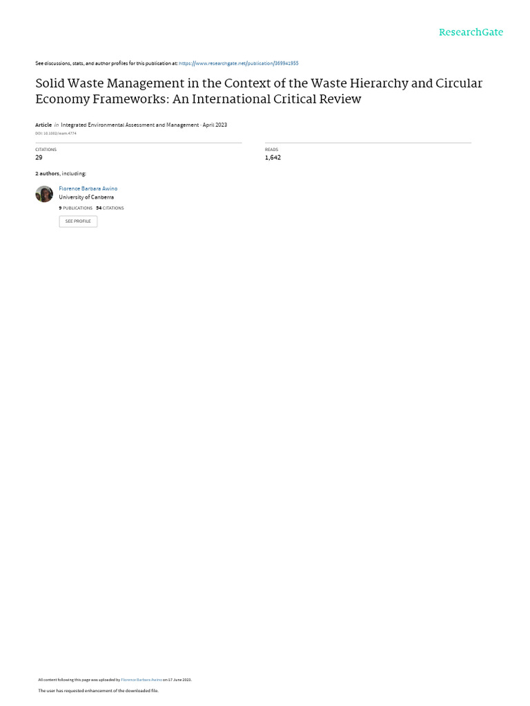 Solid Waste Management in The Context of The Waste Hierarchy and ...