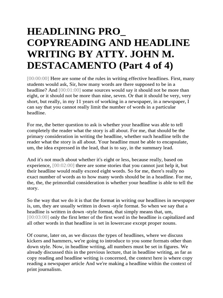 Headlining Pro - Copyreading and Headline Writing by Atty. John M. Destacamento (Part 4 of 4 ...