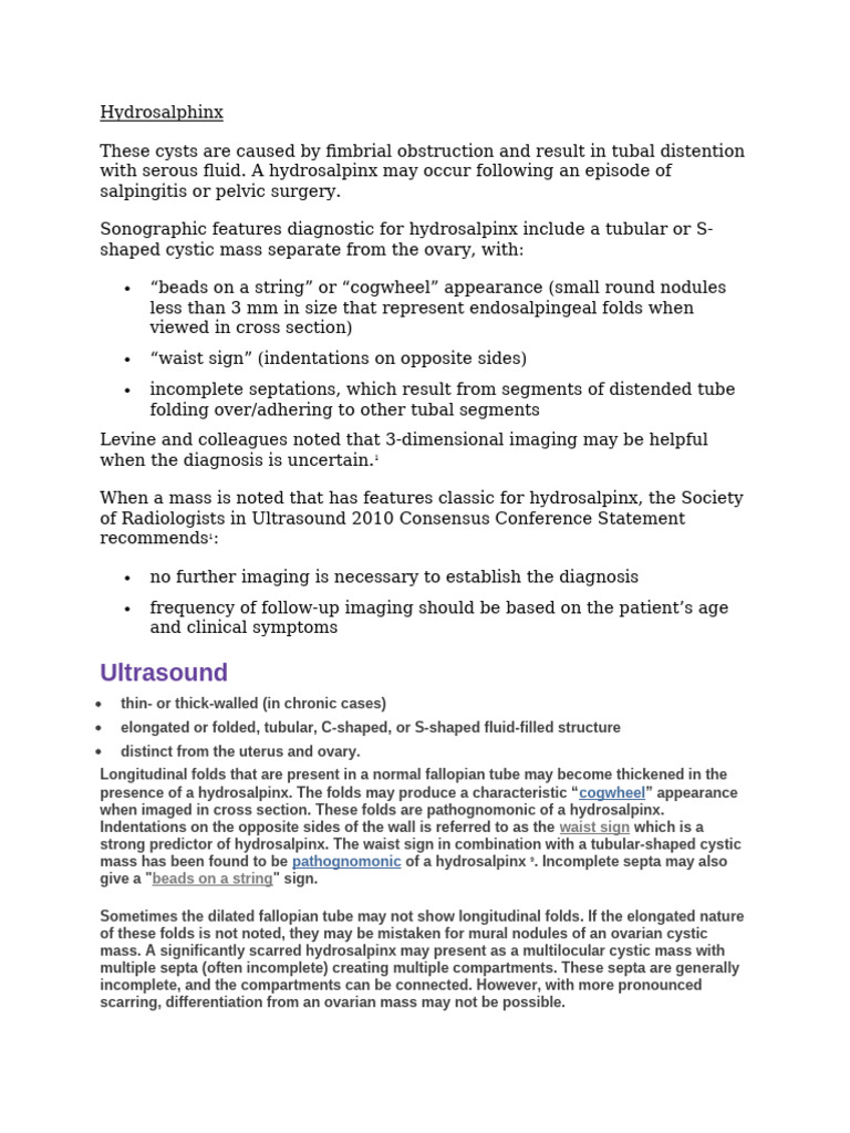 Hydrosalpinx Ultrasound Features | PDF