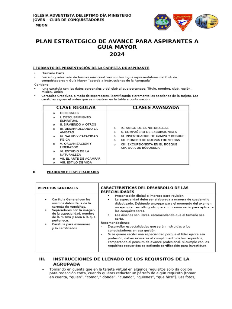 Plan Estrategico de Avance para Aspirantes A Guia Mayor | PDF