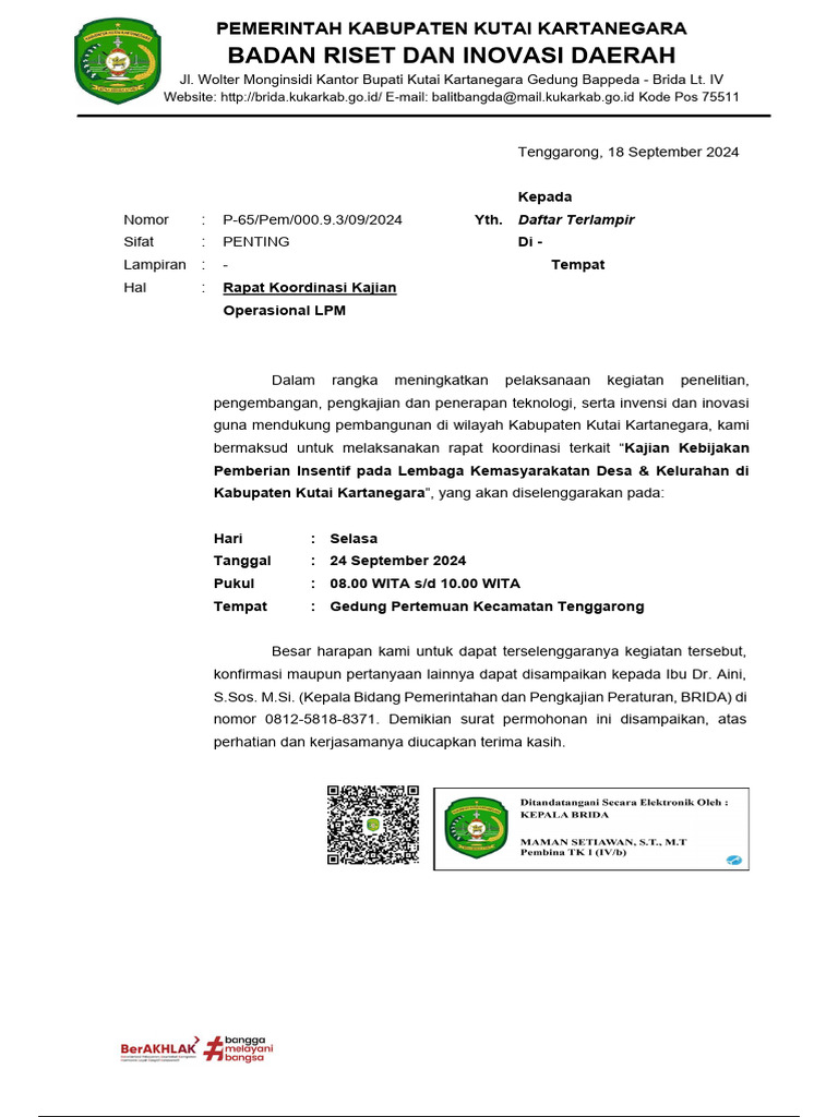 Surat Rakor Operasional LPM | PDF