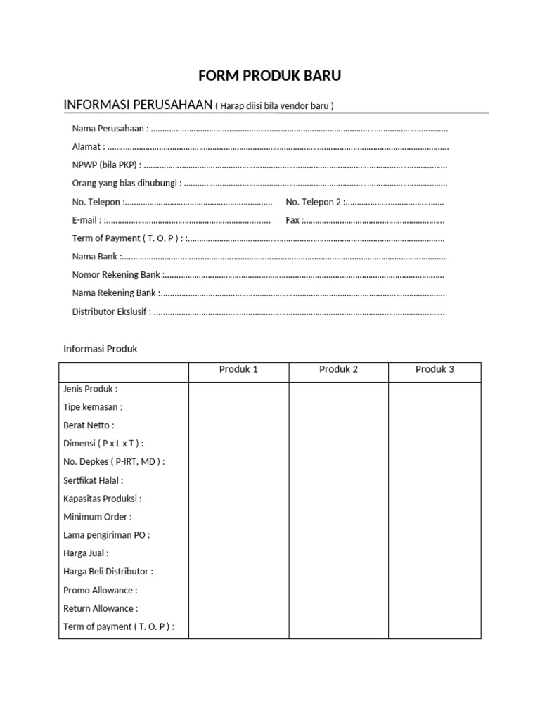 Form Produk Baru | PDF