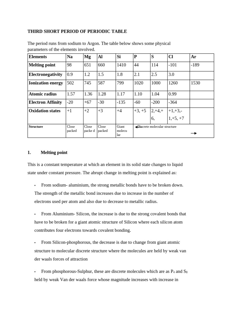 Period 3 Elements: Properties & Reactions | PDF | Hydroxide ...