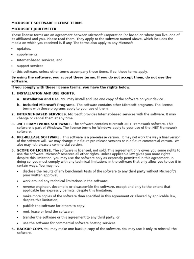 Microsoft Joulemeter License Terms | PDF | Damages | Software
