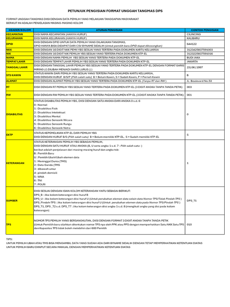 Petunjuk Pengisian Format Unggah Tangmas Dps | PDF