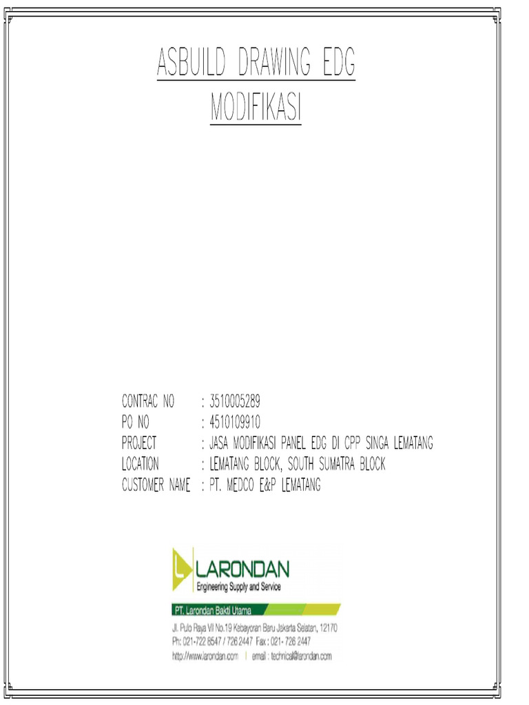 Asbuild Drawing Panel EDG Di CPP Singa Lematang & Dokumen | PDF
