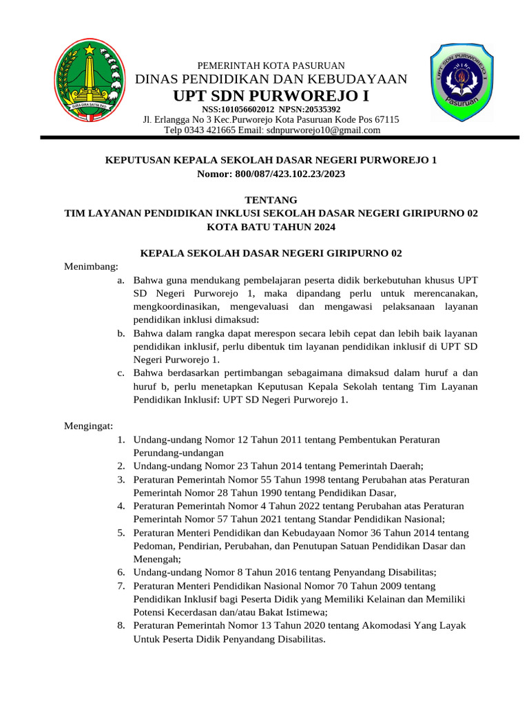 SK Tim Inklusi | PDF