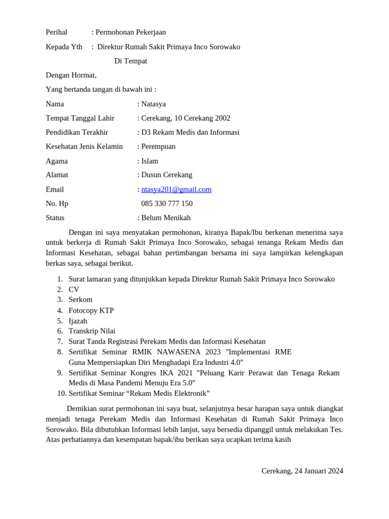 Surat Lemaran Kerja Natasya | PDF | Pengembangan Diri | Kesehatan Holistik