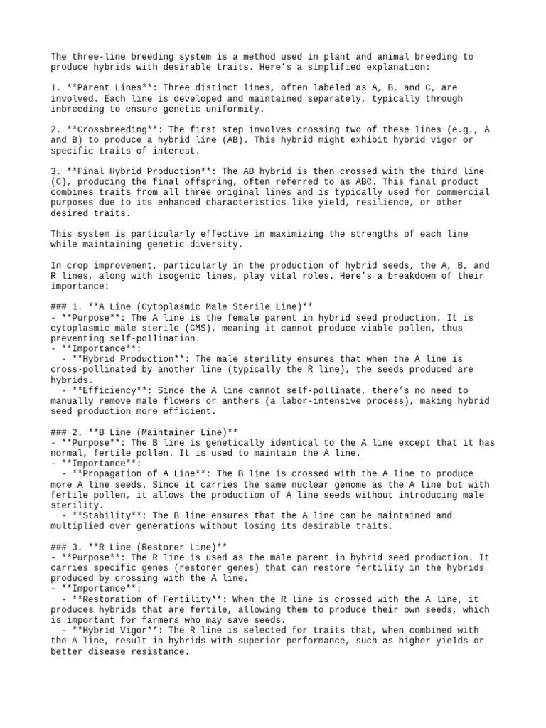 The Three-Line Breeding System Is A | PDF | Plant Breeding | Hybrid ...