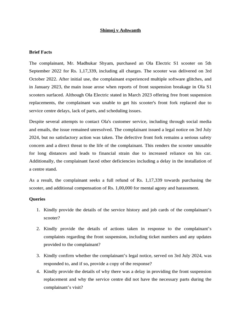 Breif Facts & Queries, Shimoj V Ashwanth | PDF