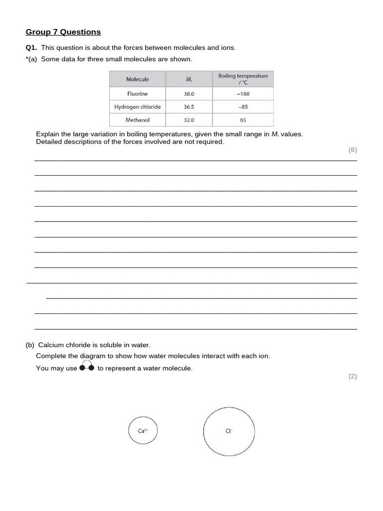 Group 7 A Level Chemistry Questions | PDF | Chlorine | Chemical Reactions