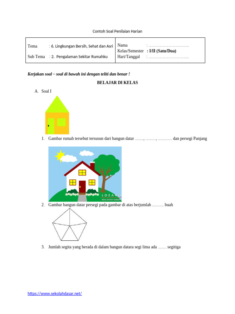 Soal Ulangan Harian Kelas 1 Tema 6 Subtema 2 | PDF