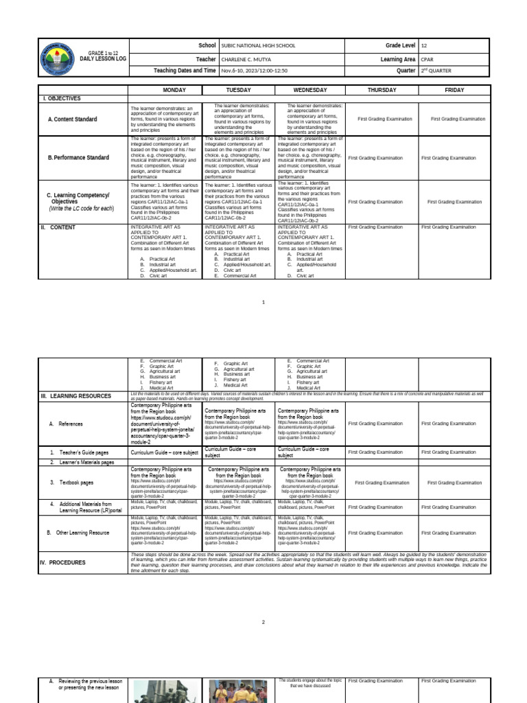 CPAR DLL Oct.23 27,2019 | PDF | The Arts