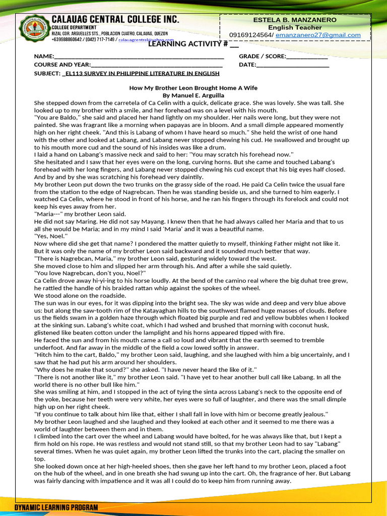 How My Brother Leon Brought Home A Wife | PDF