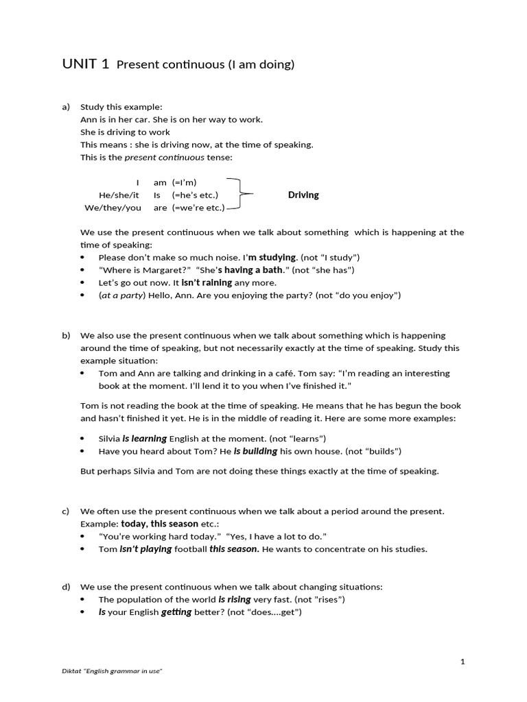 UNIT 1 Present continuous | PDF