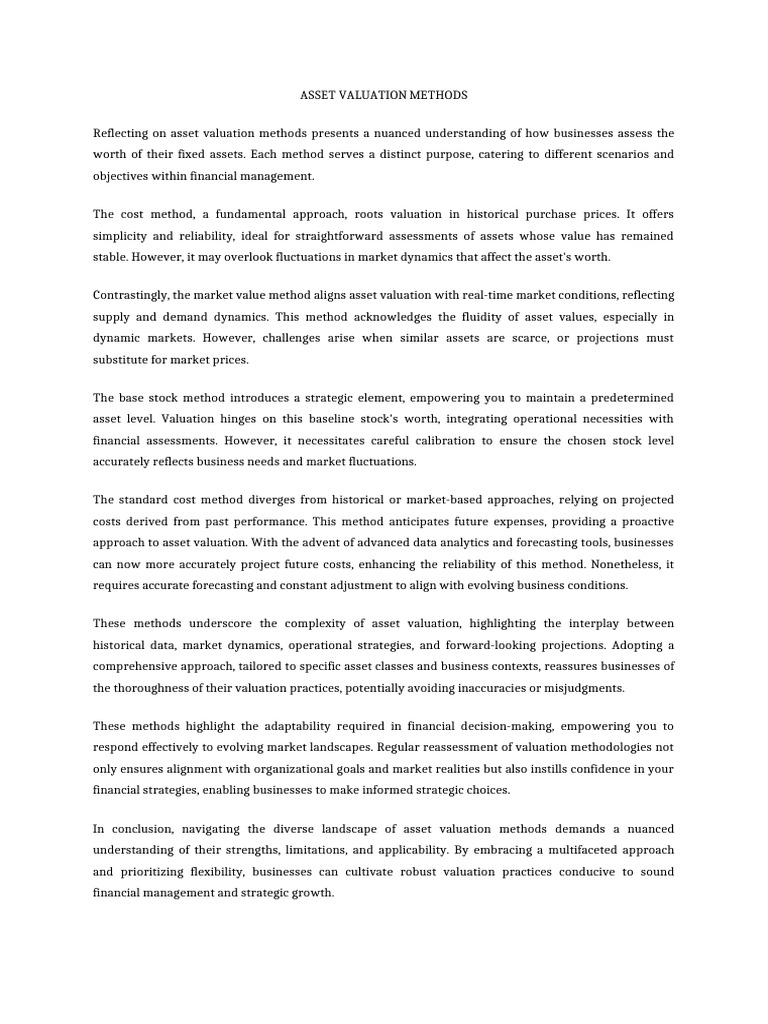 Valuation Concepts and Methods Asset Valuation Methods | PDF ...