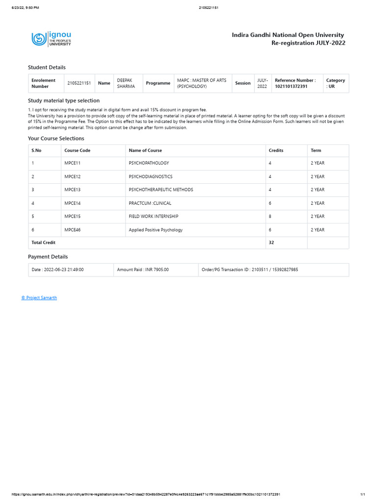 Ignou Ma 2nd Year Pay Slip | PDF | Payments