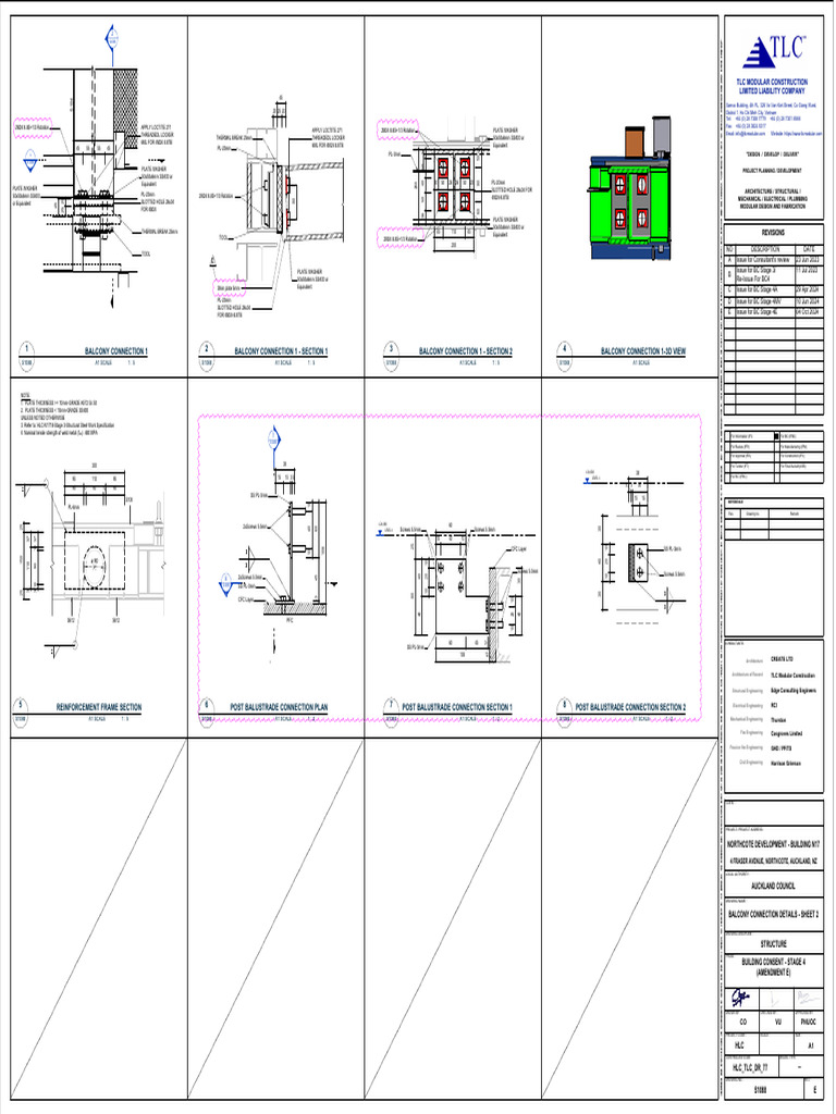 HLC - TLC - DR - 77-S1088-BALCONY CONNECTION DETAILS - SHEET 2-Rev-E | PDF