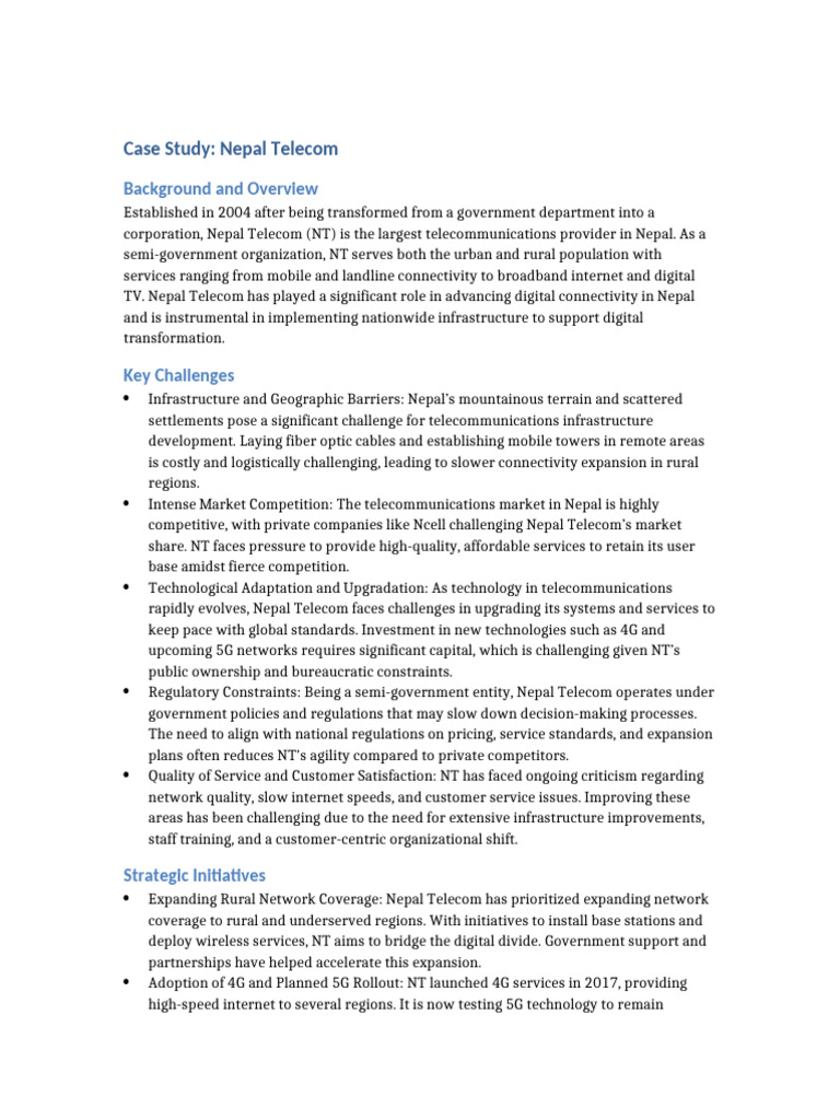 Nepal Telecom Case Study | PDF | Fiber To The X | Telecommunications