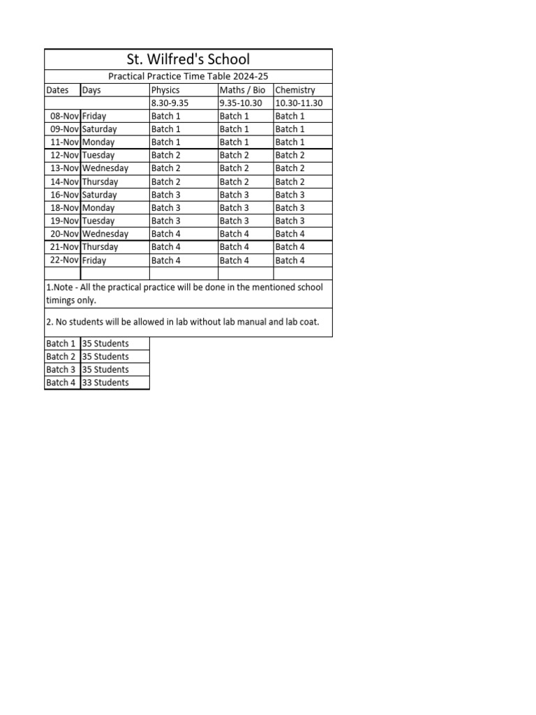 SWS Practical Schedule | PDF