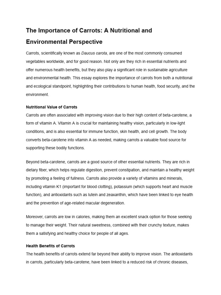 The Importance of Carrots, An Essay | PDF | Agriculture | Carrot