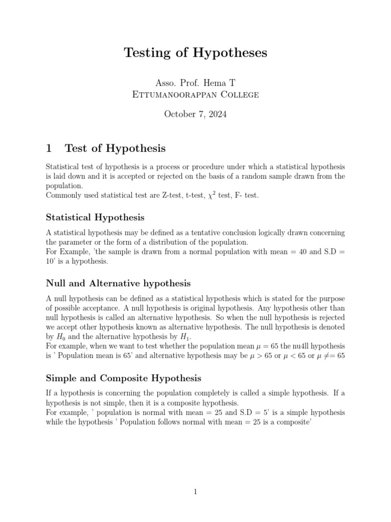 Lecture 4 1 Testing of Hypotheses Theory | PDF | Hypothesis ...
