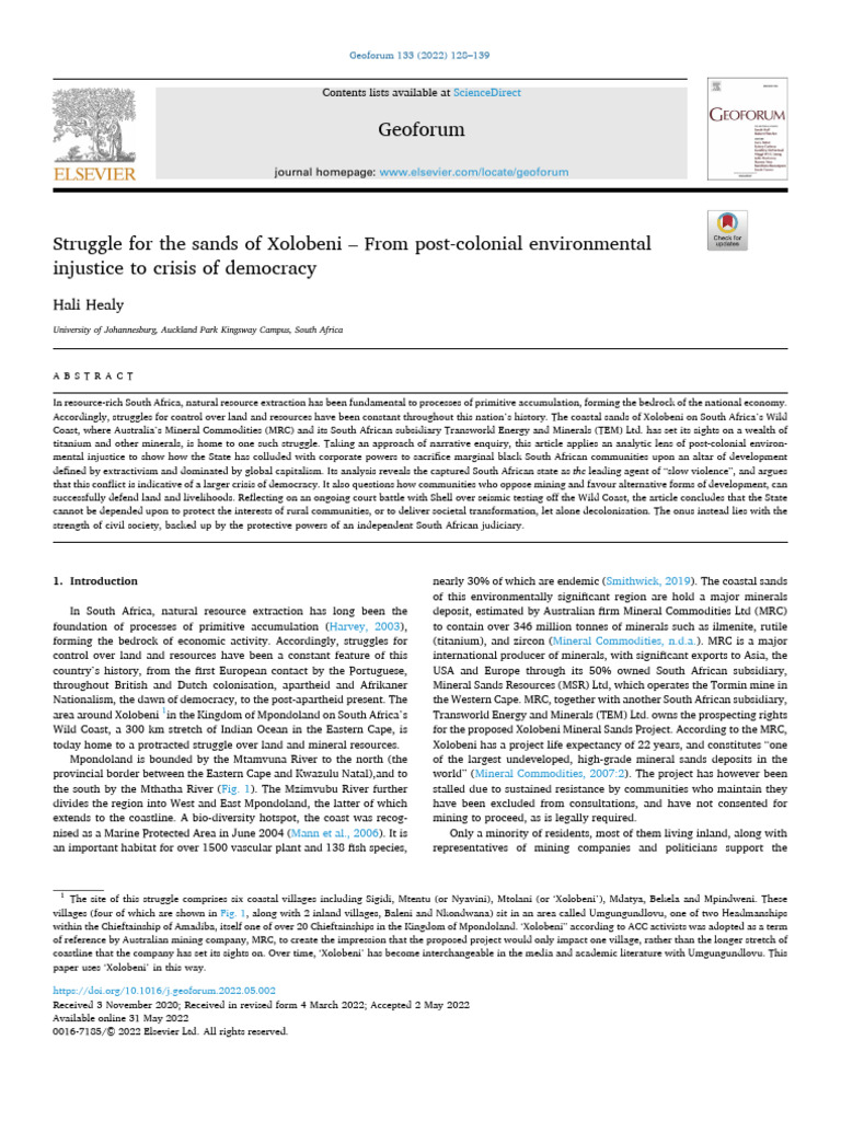 Healy. Struggle For Justice in Xolobeni 2 | PDF | Postcolonialism ...