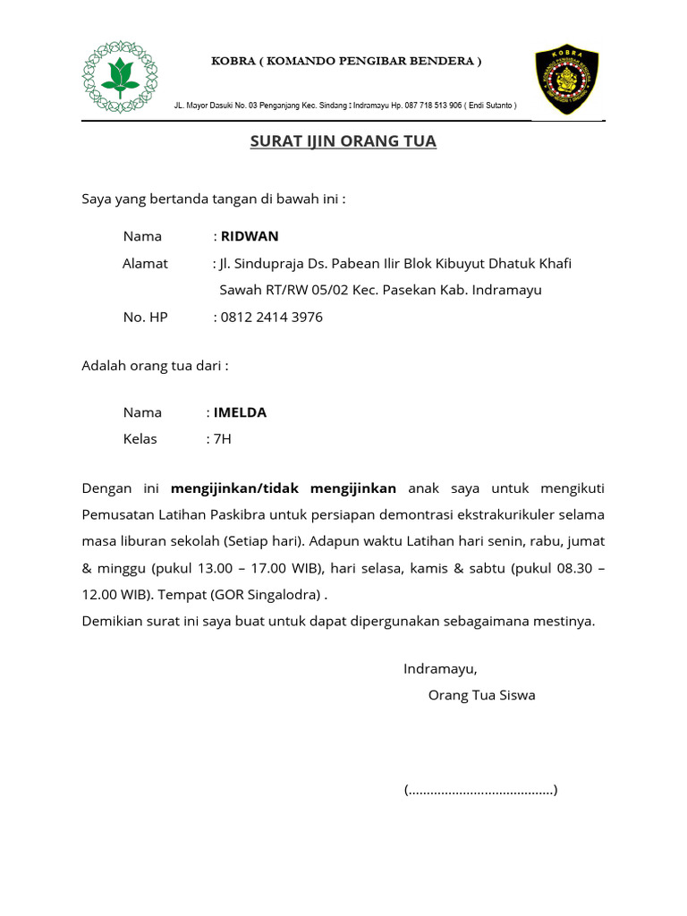 Surat Ijin Latihan Demos | PDF