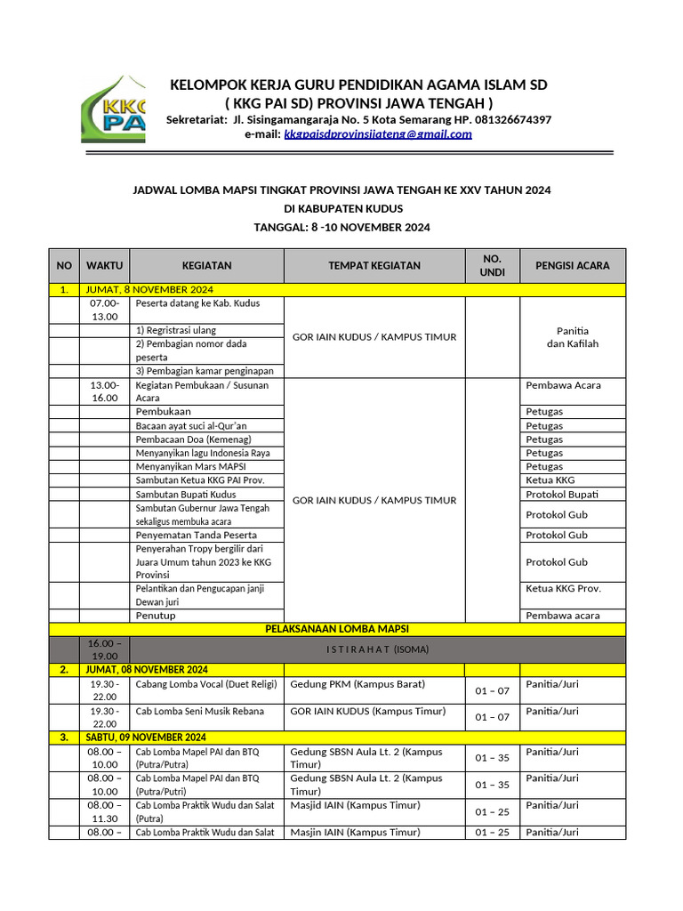 Jadwal Lomba Mapsi 2024 | PDF