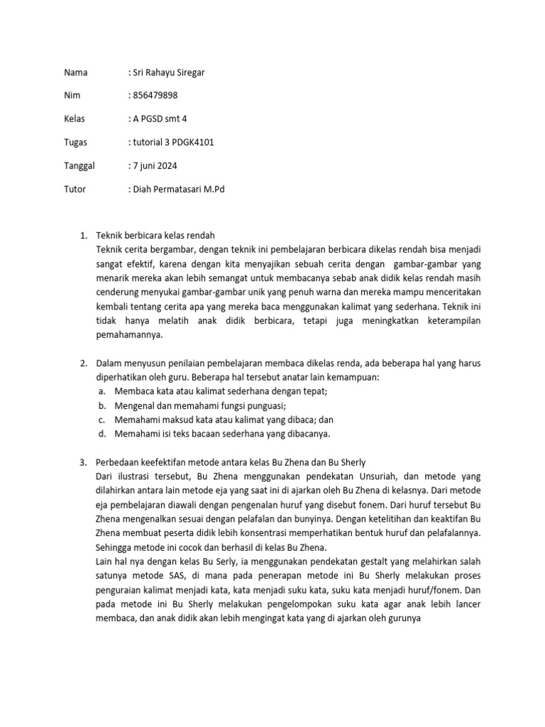Tutorial3 - Keterampilan Berbahasa Indonesia | PDF | Seni & Disiplin Bahasa