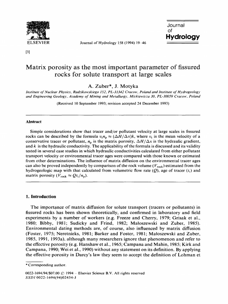 Matrix Porosity in Fissured Rocks | PDF | Porosity | Diffusion