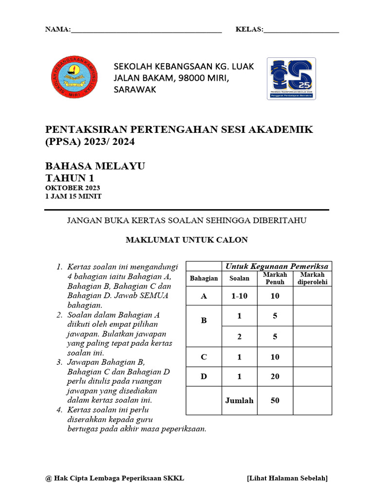 Muka Depan Ujian Ppsa & Upsa 2023 | PDF
