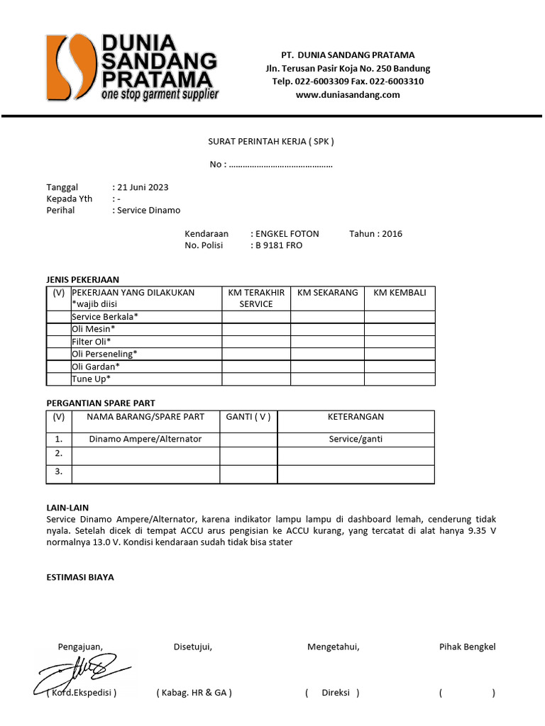 Form SPK Foton Dinamo Ampere | PDF