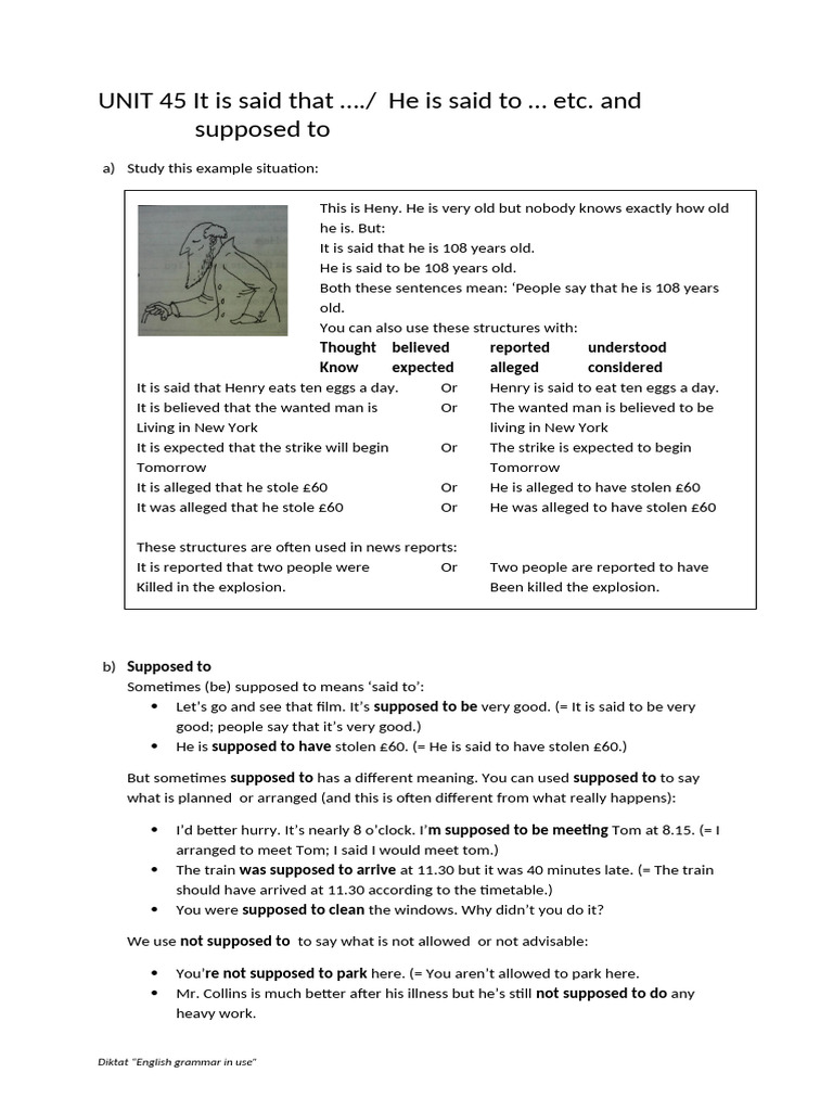 UNIT 45 It Is Said ... He Is Said To..... Etc. and Supposed | PDF