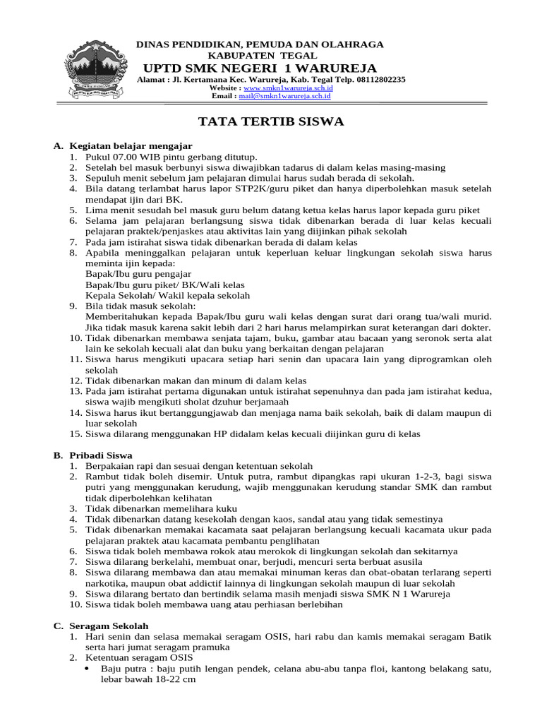 Tata Tertib Siswa Rev. STP2K | PDF