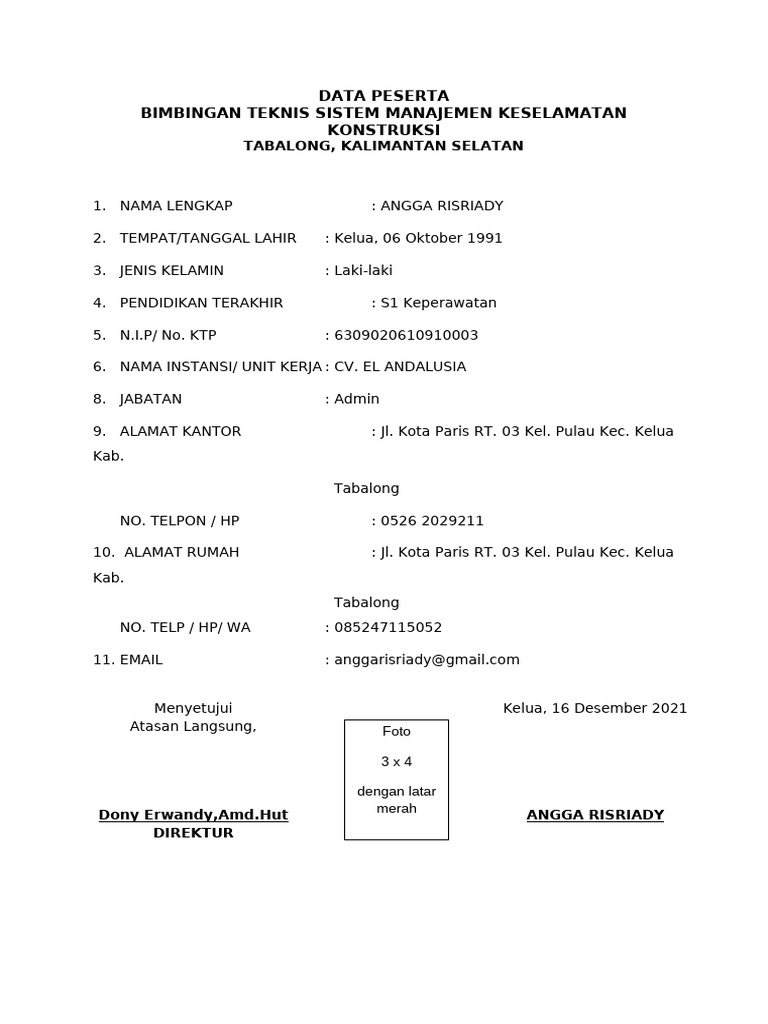 Formulir Bimtek | PDF