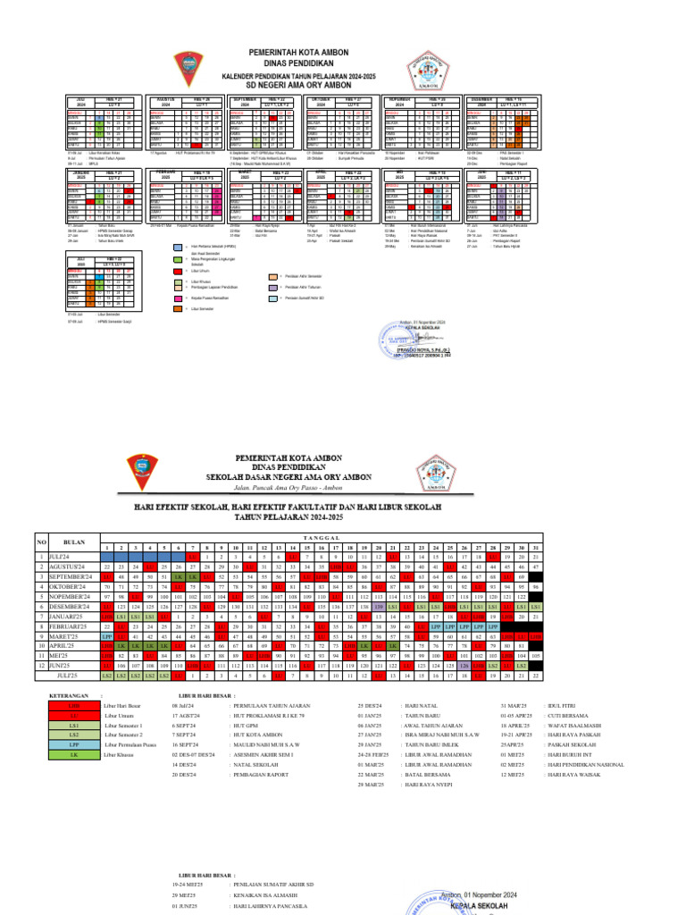Kalender Pendidikan 2024-2025 Ambon | PDF