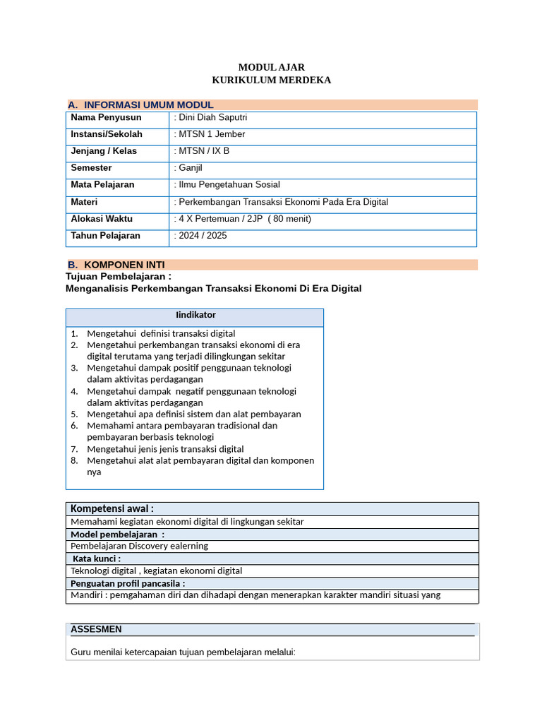 MODUL AJAR Ekonomi Digital | PDF
