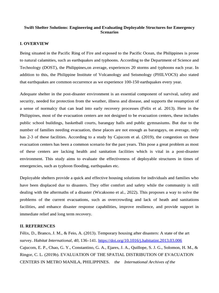 Swift Shelter Solutions Engineering and Evaluating Deployable ...