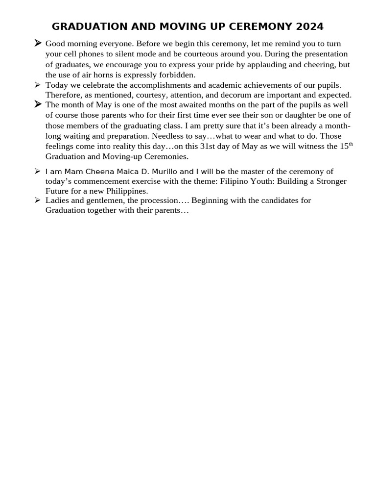 Graduation Ceremony 2024 Event | PDF | Wellness