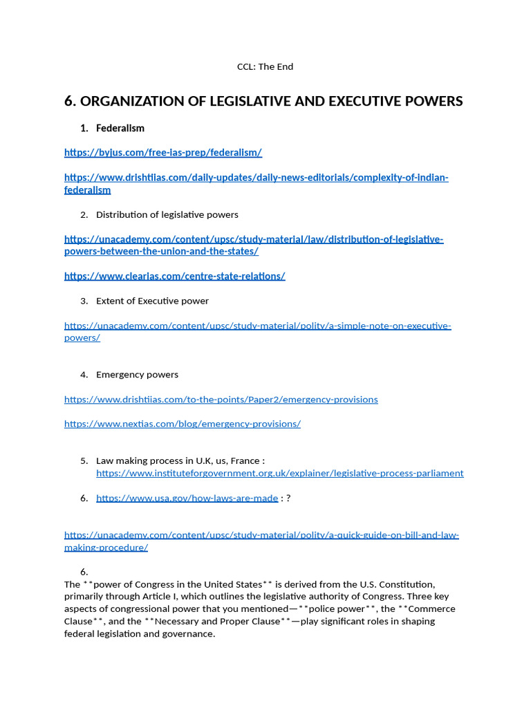 Organization of Legislative and Executive Powers: 1. Federalism | PDF ...