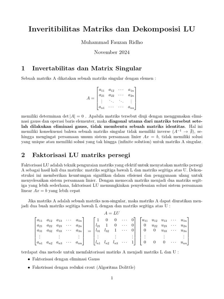 LU Decomposition | PDF | Metode & Bahan Ajar