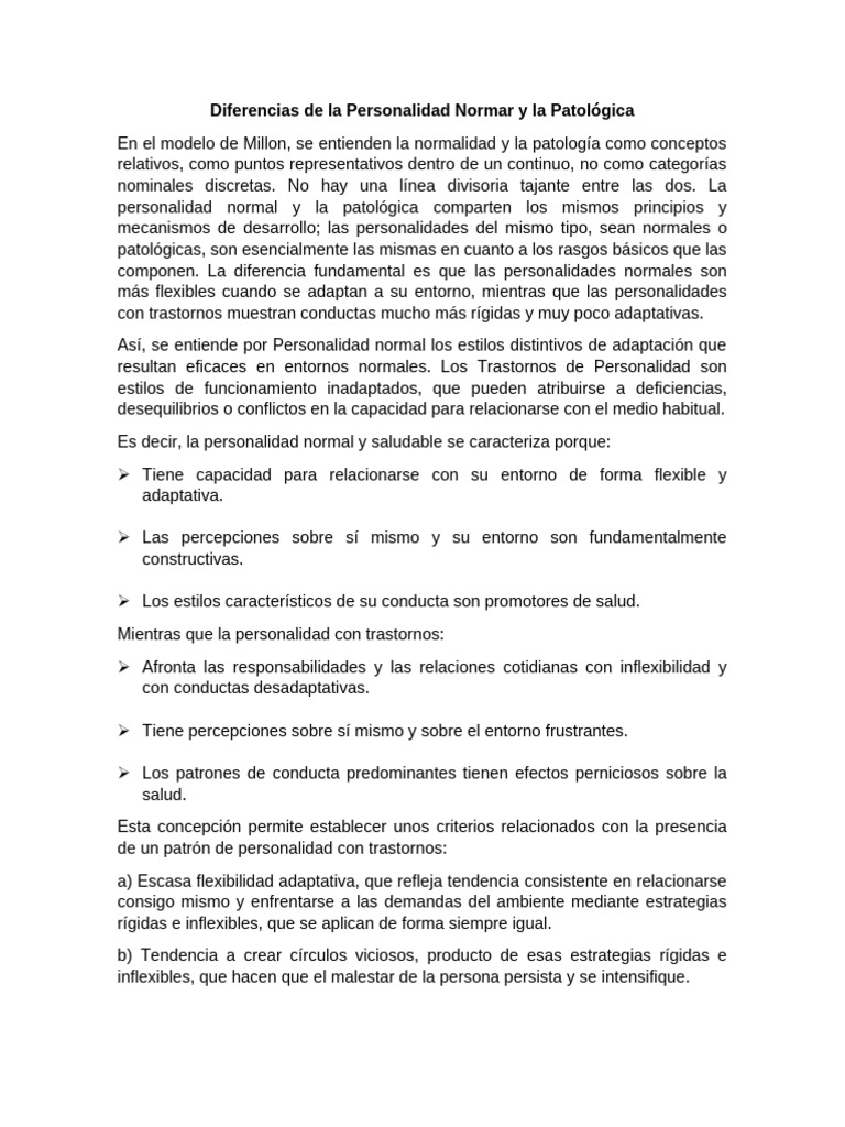 Diferencias entre Personalidad Normal y Patológica | PDF ...