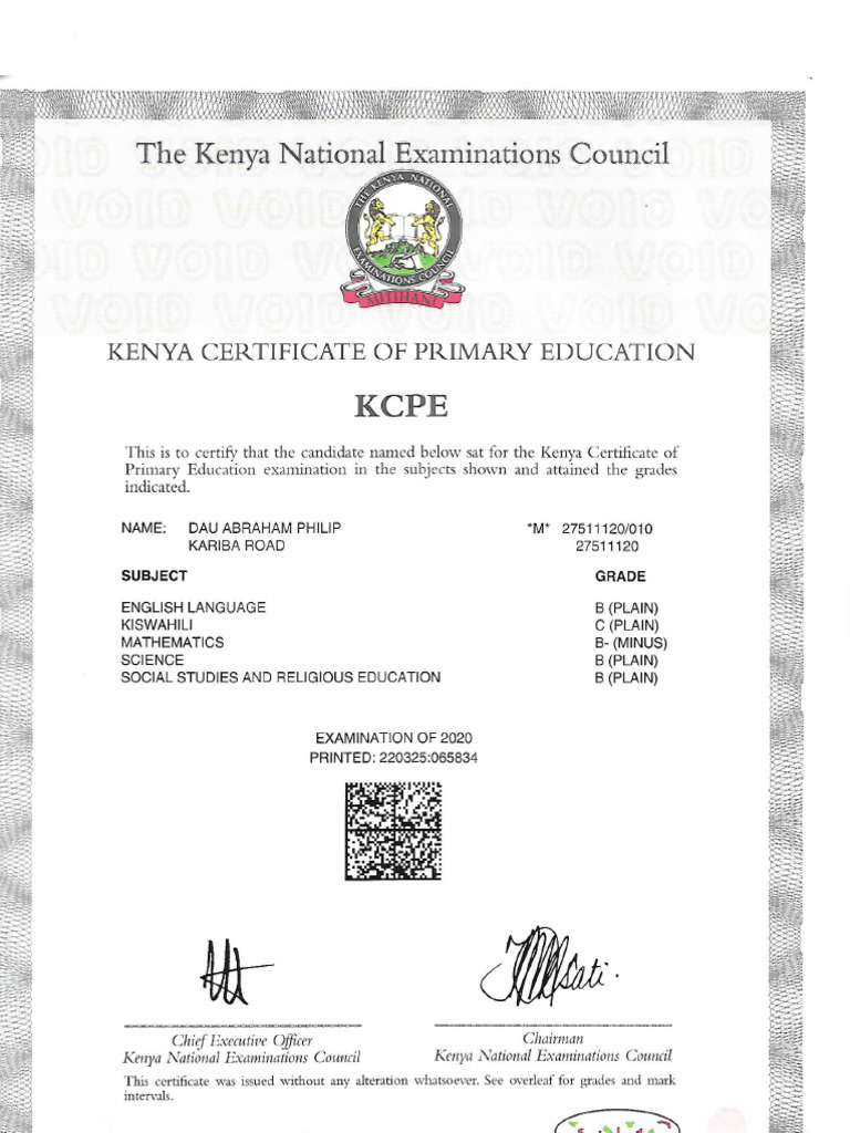 Kcpe Certificate 001 | PDF