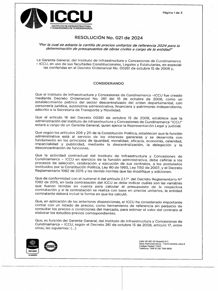 Resolución No. 021-2024 - Cartilla de Precios | PDF